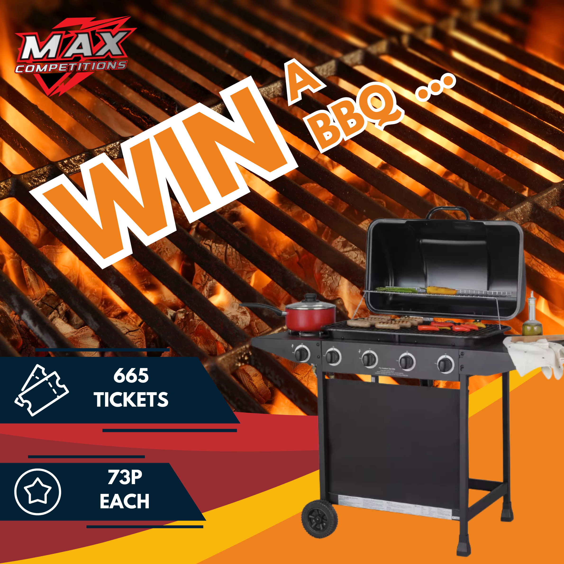 Gas BBQ – 4 Burner With Side Burner – Max Competitions